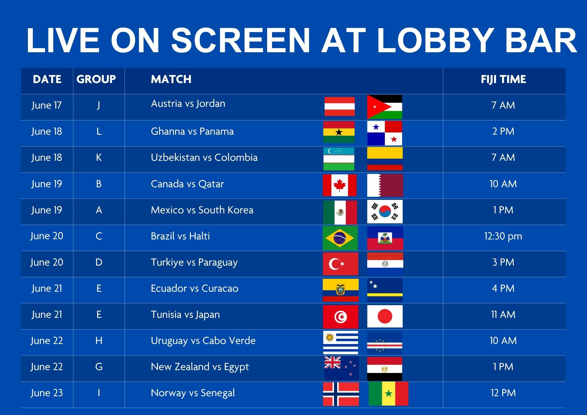 The World's Greatest Game, Live on Screen - Crowne Plaza Fiji